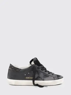 GOLDEN GOOSE Super-star Glitter Leather And Nappa Sneakers With Distressed Effect - Black