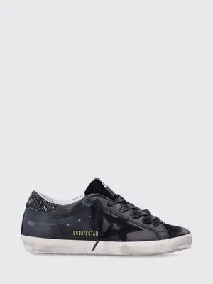 GOLDEN GOOSE Super-star Glitter Leather And Nappa Sneakers With Distressed Effect - Black