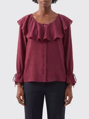 Chloé Long-sleeved Silk Shirt With Ruffles And Embroidery - Fuchsia