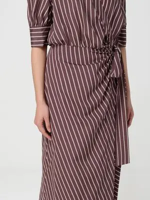 Pinko Striped Cotton Wrap Maxi Dress - Brown