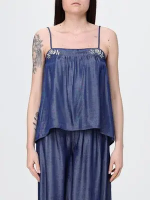 Liu Jo Viscose Blend Top With Applied Rhinestones - Denim
