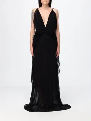 GENNY Pleated Chiffon Evening Gown With Train - Black