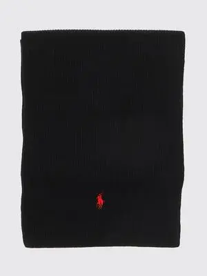 Polo Ralph Lauren Ribbed Pure Wool Scarf With Embroidered Pony Logo - Black