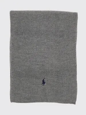 Polo Ralph Lauren Ribbed Pure Wool Scarf With Embroidered Pony Logo - Grey