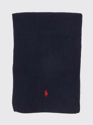 Polo Ralph Lauren Ribbed Pure Wool Scarf With Embroidered Pony Logo - Navy