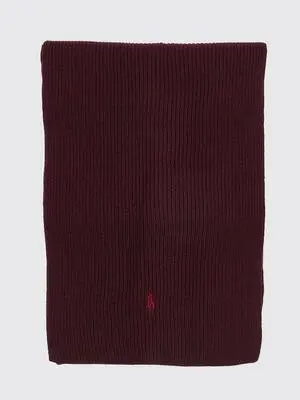 Polo Ralph Lauren Ribbed Pure Wool Scarf With Embroidered Pony Logo - Wine