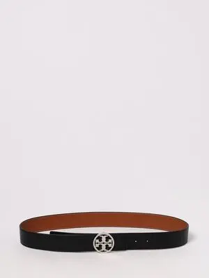 Tory Burch Leather Belt With Logo Buckle - Silver