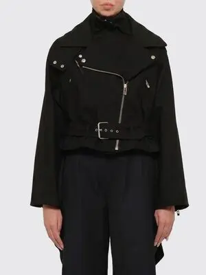 Alaïa Cropped Cotton Biker Jacket With Adjustable Waist Belt - Black