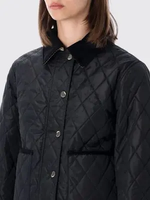 Burberry Cropped Quilted Nylon Jacket With Corduroy Collar