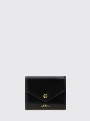 A.p.c. Mini Flap Wallet In Cowhide Leather With A Laminated Logo - Black