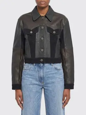 Versace Cropped Leather Jacket With Classic Collar