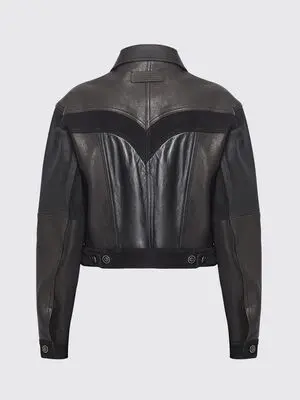 Versace Cropped Leather Jacket With Classic Collar