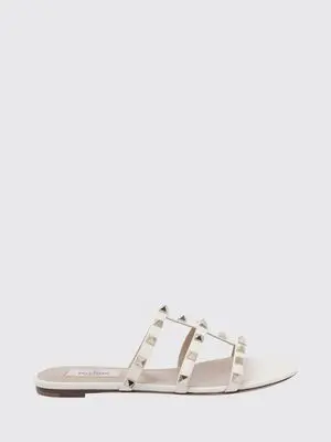 Valentino Garavani Rockstud Calfskin Slide Sandals - White