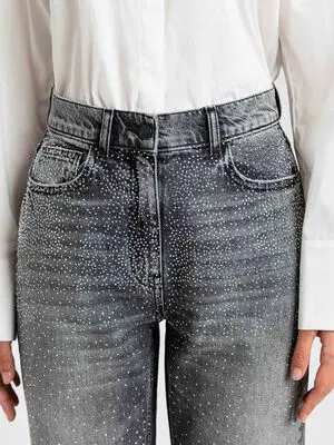 TWINSET Straight Jeans In Denim With Rhinestones