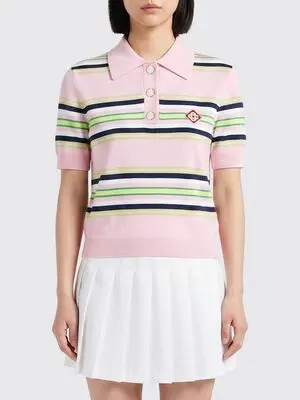 Casablanca Striped Viscose Knit Polo Shirt - Pink