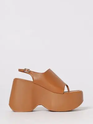 VIC MATIE Leather Wedge Sandals - Brown