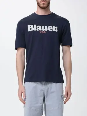 BLAUER. Cotton T-shirt With Logo - Blue