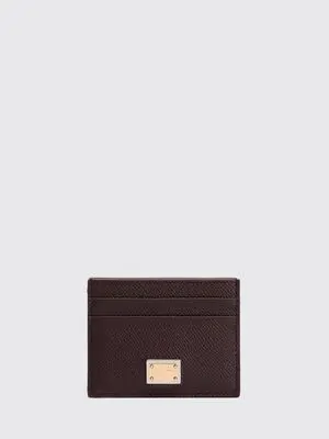 Dolce & Gabbana Grained Calfskin Card Holder With Metallic Logo - Wine