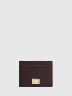 Dolce & Gabbana Grained Calfskin Card Holder With Metallic Logo - Wine