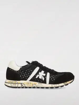 Premiata Lucy Suede And Perforated Fabric Sneakers - Black