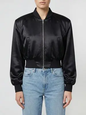 Attico Shiny Viscose Cropped Bomber Jacket - Black