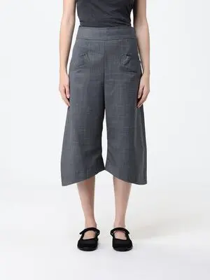 GANNI Wool Blend Cropped Trousers - Grey