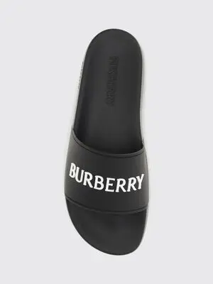 Burberry Contrast Logo Rubber Pool Slides - Black