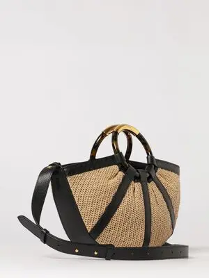 COCCINELLE Shell Medium Bag In Crochet Raffia And Hammered Leather - Beige