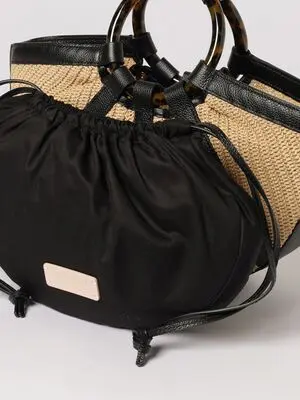 COCCINELLE Shell Medium Bag In Crochet Raffia And Hammered Leather - Beige