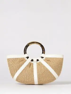 COCCINELLE Shell Medium Bag In Crochet Raffia And Hammered Leather Pearl
