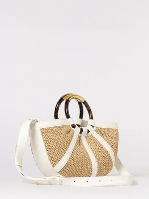 COCCINELLE Shell Medium Bag In Crochet Raffia And Hammered Leather - Pearl