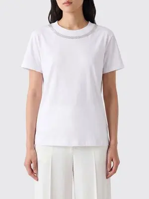 Patrizia Pepe Crew-neck Cotton T-shirt With Rhinestone Embroidery - White
