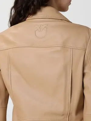 Pinko Faux Leather Biker Jacket - Beige