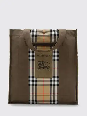 Burberry Trench Tote Bag In Vintage Check Fabric With Ekd Logo - Military