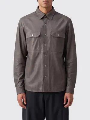 Rick Owens Calfskin Leather Shirt Jacket With Patch Pockets - Grey