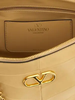 Valentino Garavani Panthea Chevron Embroidered Leather Shoulder Bag - Beige