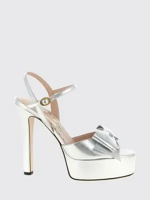 Valentino Garavani Bowow Laminated Leather Platform Sandals With A Bow - Silver
