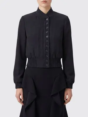 Alexander McQueen Asymmetric Pure Silk Bomber Jacket Alexander With Button Closure - Black