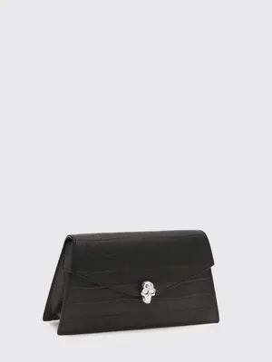 Alexander McQueen Mini Bag In Croc-effect Calfskin Leather With Skull - Black