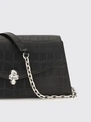 Alexander McQueen Mini Bag In Croc-effect Calfskin Leather With Skull - Black