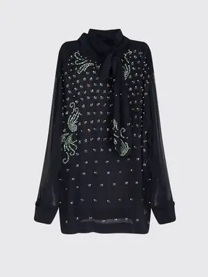 Dries Van Noten Embellished Viscose Blouse With Scarf Neck - Blue
