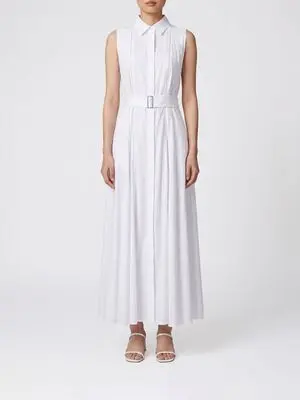 SEMICOUTURE Sleeveless Poplin Midi Chemisier Dress With Belt - White