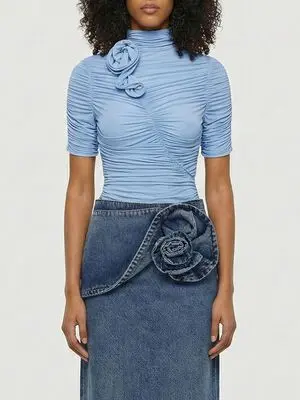 Magda Butrym Pleated Top With Flowers - Blue