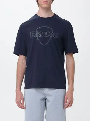 BLAUER. Cotton T-shirt With Logo - Blue