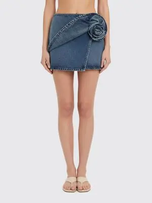 Magda Butrym Cotton Denim Mini Skirt With Flower - Blue