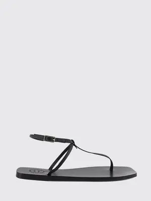 ATP ATELIER Flat Smooth Leather Thong Sandals With Ankle Strap - Black