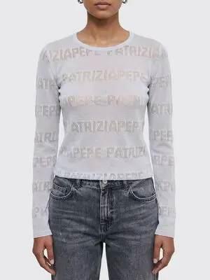 Patrizia Pepe Viscose Sweater With Perforated Logo - Grey