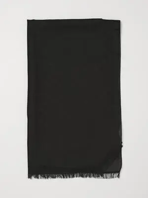 Emporio Armani Cotton Blend Stole With Eagle Jacquard - Black