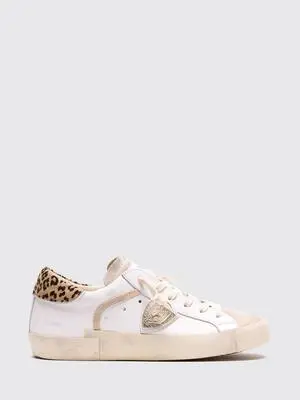 Philippe Model Paris Sneakers In Used Leather And Pony Skin - White
