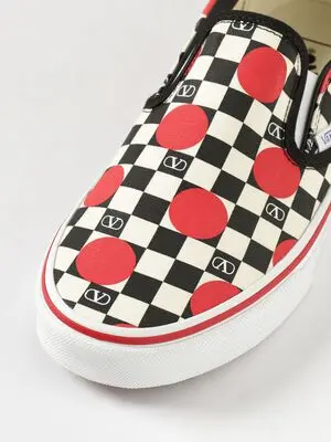 VANS Valentino Garavani X Checkered And Polka Dot Canvas Slip-on Sneakers - White